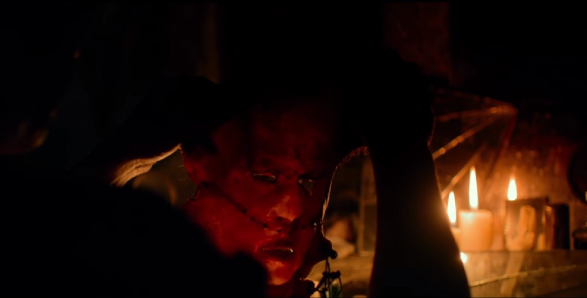 This is how it is in the red-band trailer for The Texas Chain Saw ...