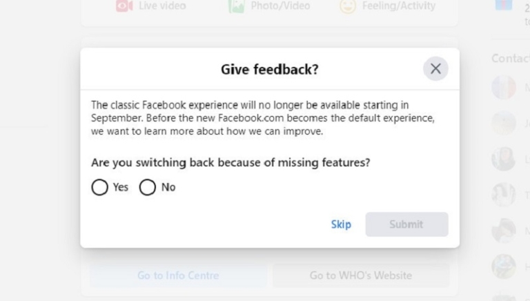 Facebook is switching everyone over to their new UI next month